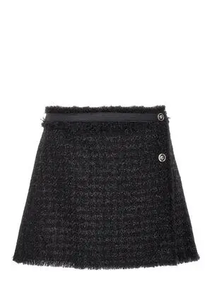 Versace Lurex Wool Blend Skirt With Medusa Button Detail - Black