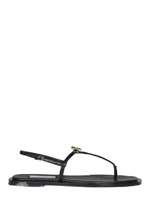 TOTEME Black Nappa Leather T-strap Sandals With Hammered Button Detail - Multicolor