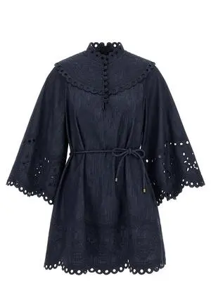 Zimmermann Mahon Embroidered Cotton Denim Mini Dress - Blue