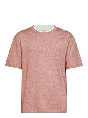 Brunello Cucinelli Orange Linen And Cotton Jersey T-shirt With Faux Layering - Multicolor