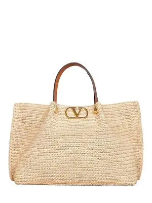 VALENTINO VALENTINO GARAVANI Raffia Shopping Bag With VLogo Signature