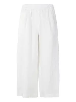Max Mara Linen Cropped Wide Leg Pants - White