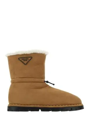 Prada Shearling Ankle Boots - Brown