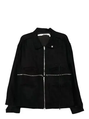 MIDORIKAWA Lace-panelled Frayed Jacket - Black