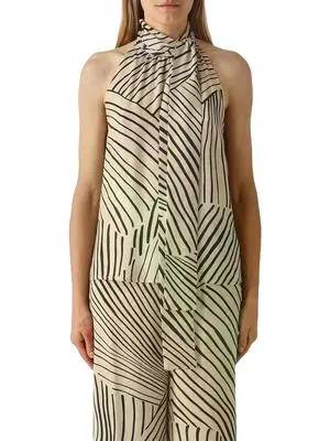 PT TORINO Abstract Print Halterneck Top - Neutrals
