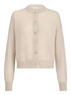 Brunello Cucinelli Rib Knit Crewneck Cardigan With Monili Decoration - Multicolor