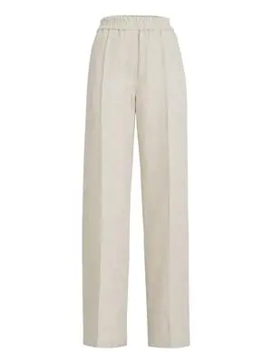 Brunello Cucinelli BRUNELLO CUCINELLI Beige Chevron Pattern Linen Trousers Multicolor