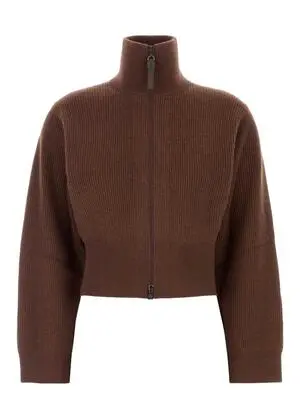 Brunello Cucinelli Cashmere Ribbed Knit High Neck Cardigan - Multicolor