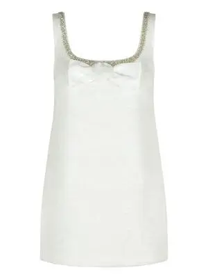 SELF-PORTRAIT Tulle Dress With Crystal Embellishments And Bow Detail - White