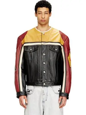 DIESEL® Diesel Leather Biker Jacket With Graphic Patches