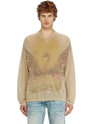 DIESEL® Linen Jumper With Faded Phoenix Print - Beige