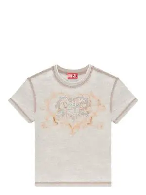 DIESEL® Jersey T-shirt With Rhinestones And Burnout Effect - Grey