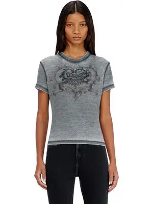 DIESEL® Jersey T-shirt With Rhinestones And Burnout Effect - Grey