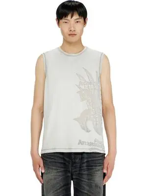 DIESEL® Sleeveless Jersey Top With Embossed Graphics - Grey