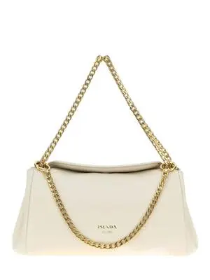 Prada Shoulder Bag With Gold Tone Chain Strap - White