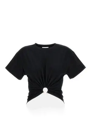 Rabanne Black Cotton Jersey T-shirt With Piercing Detail - Multicolor