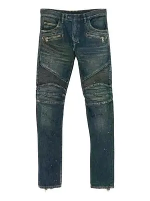 Balmain Biker Distressed Jeans - Blue