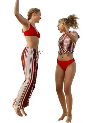JULA 100% Cotton Low-rise Striped Pants - Cherry