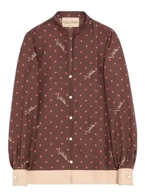 Valentino Garavani Printed Long Sleeve Shirt With Stand-up Collar - Red