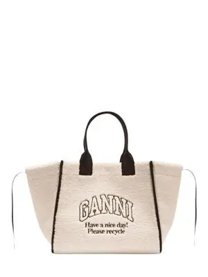 GANNI Shearling Tote Bag - Egret