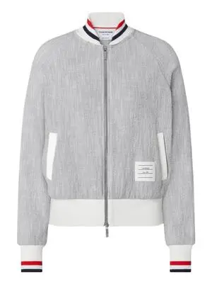 Thom Browne Zip-up Bomber Jacket With Signature Rwb Detailing - Light Grey