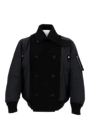 Sacai Double-breasted Wool Puffer Jacket - Multicolor