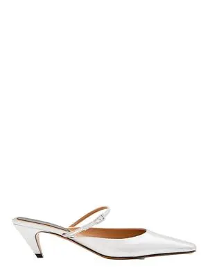 STELLA MCCARTNEY Stella McCartney Silver Metallic Faux Leather Pointed Toe Mules
