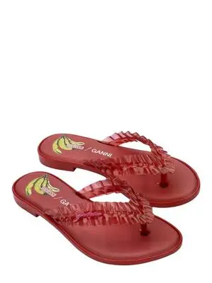Melissa X Ganni Ruffled Flip Flops - Red