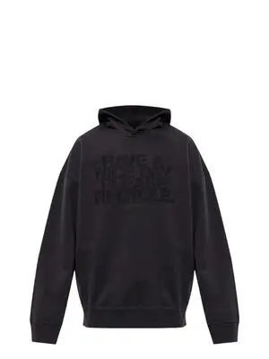 GANNI Logo Embroidered Hoodie - Phantom Black