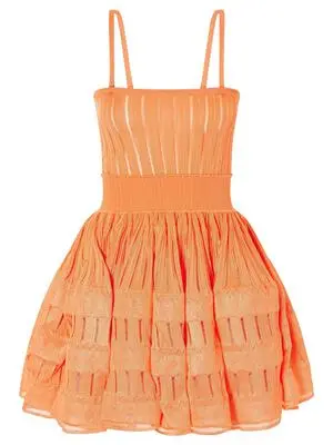 Alaïa Alaïa Tiered Pointelle-Knit Mini Dress Coral