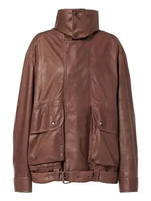 Calvin Klein Isa Leather Jacket - Brown