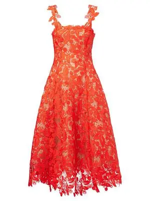 Oscar De La Renta Guipure Lace Cocktail Dress - Red