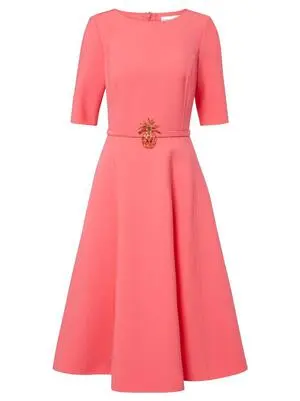 Oscar De La Renta Belted Wool-blend Midi Dress - Pink