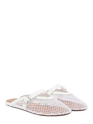 Alaïa Fishnet Leather-trimmed Slip-on Mules - White