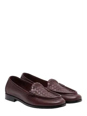Bottega Veneta Silenzio Intrecciato Leather Loafers - Burgundy