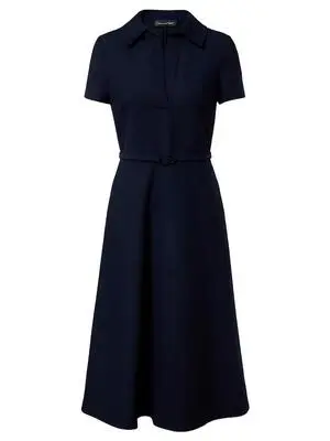 Oscar De La Renta Belted Wool-blend Midi Dress - Blue
