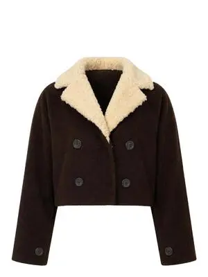 CARMEN SAYS Cropped Shearling Collar Jacket - Brown