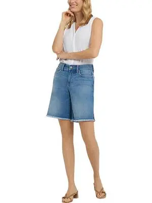NYDJ Relaxed A-line Denim Shorts With Frayed Hem - Pacifica