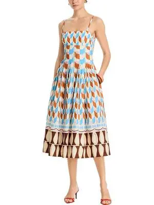 Cara Cara Sea Island Printed Cotton Midi Dress - Talavera Tile Ivory