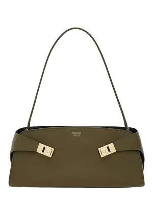 FERRAGAMO Hug East West Leather Shoulder Bag - New Olive