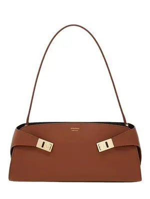 FERRAGAMO Hug East West Leather Shoulder Bag - New Cognac