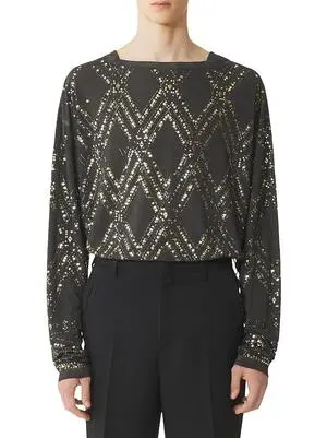 LANVIN Sequin And Bead Embellished Knitted Top - Black