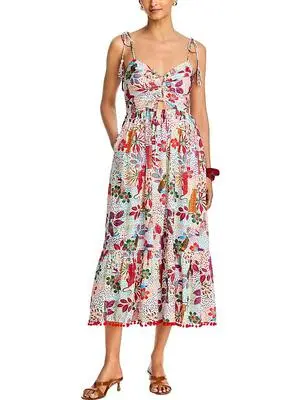 Aqua Lace Up Midi Dress - Multi