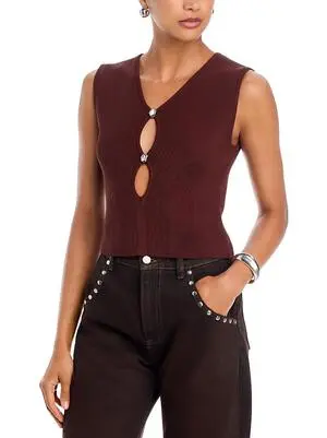 Aqua Shine Knit Button Tank - Rust