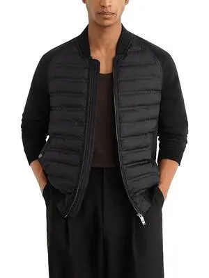 REISS Rami Quilted Bomber Jacket - Black