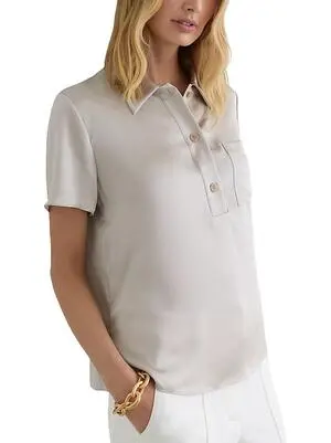 REISS Polly Silk Top - Light Grey