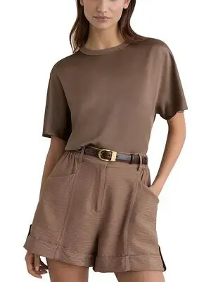 REISS Lena Silk Top - Taupe Brown