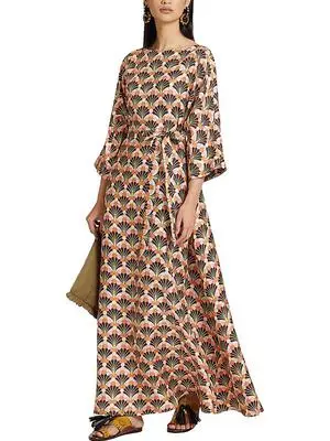 La DoubleJ Printed Maxi Dress - Florette Fan Brown