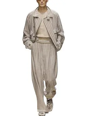 Emporio Armani Striped Viscose Trousers - Vintage Khaki