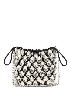 SELF-PORTRAIT Mini Metallic Crystal Embellished Bag - Silver